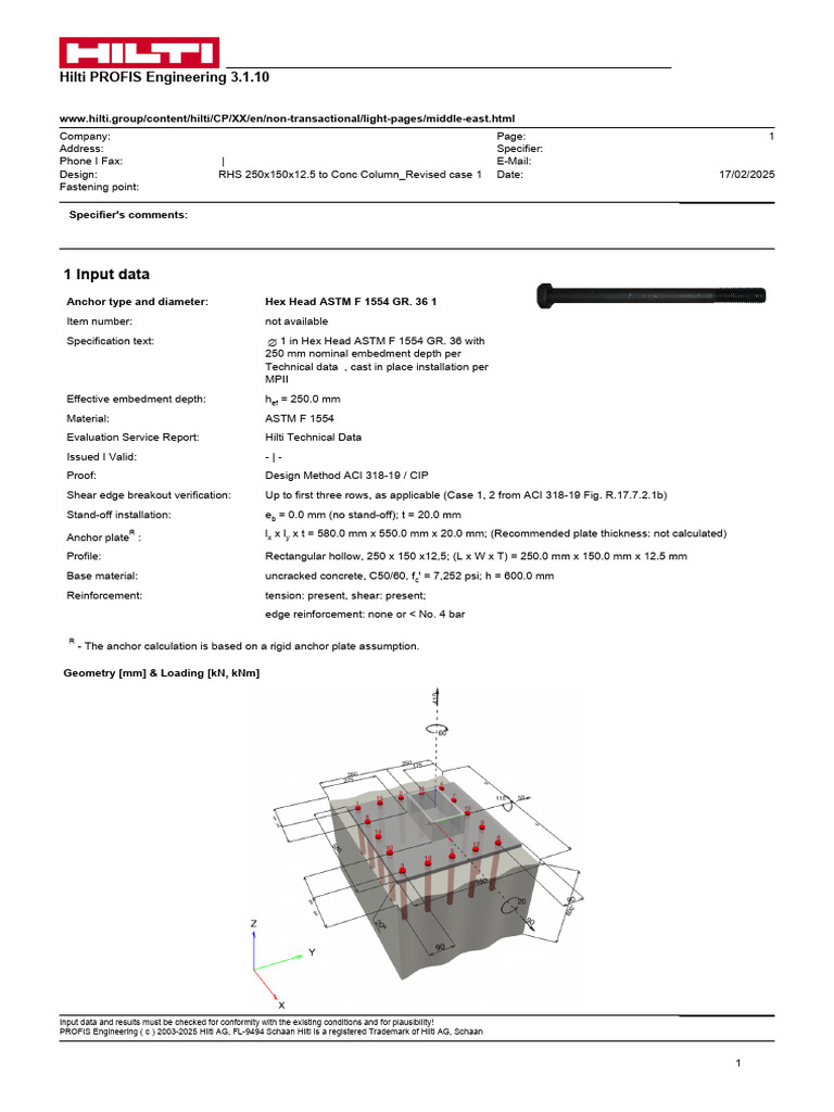 Drafts_RHS 250x150x12.5 to Conc Column_Revised case 1 & 2 (2) | PDF