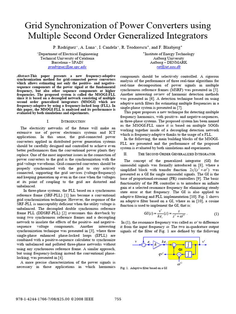 Grid Synchronization with MSOGI-FLL | PDF | Filter (Signal Processing ...