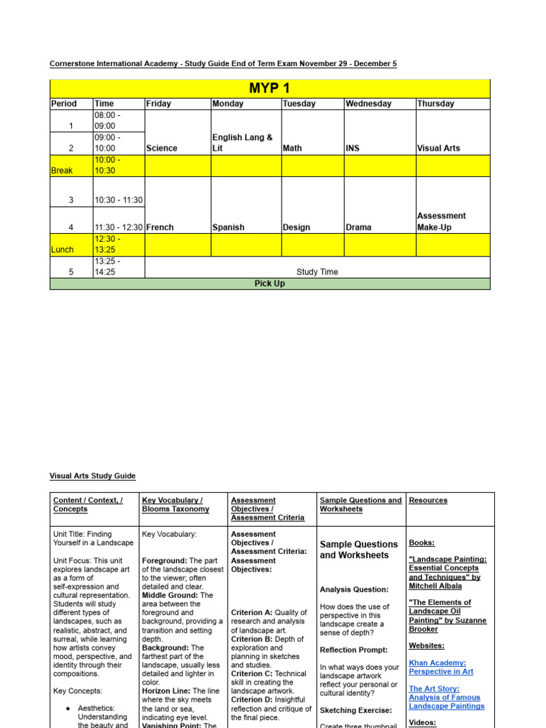 MYP 1- Study Guide End of Term Nov Exam | PDF | Composition (Visual ...