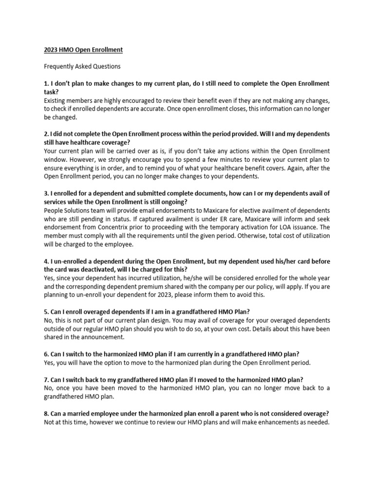 2023 HMO Open Enrollment FAQ Updated Dec 15 2022 | PDF | Social ...