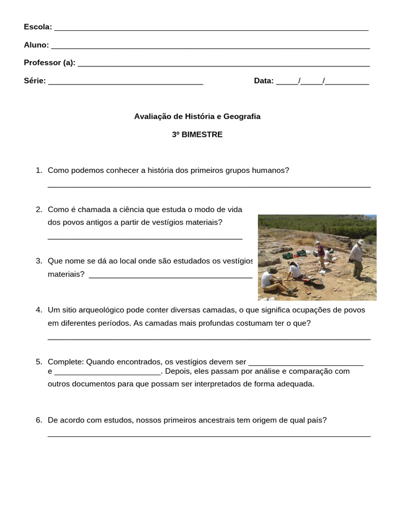 Avaliação de História e Geografia 3º Bimestre | PDF | Brasil