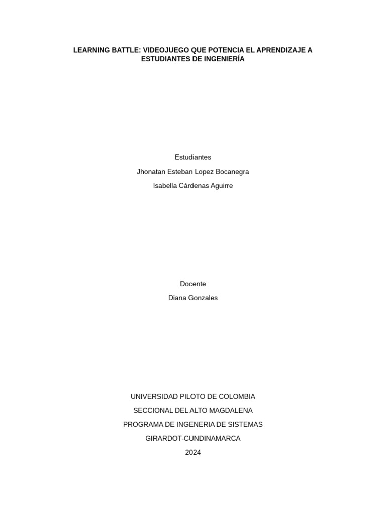 Avance 2 Proyecto Learning Battle | PDF | Videojuegos | Enseñando