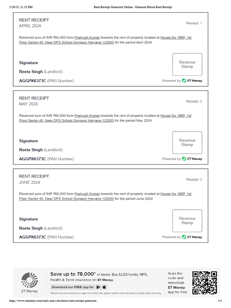 Monthly Rent Receipts for 2024-2025 | PDF | Renting | Real Property Law