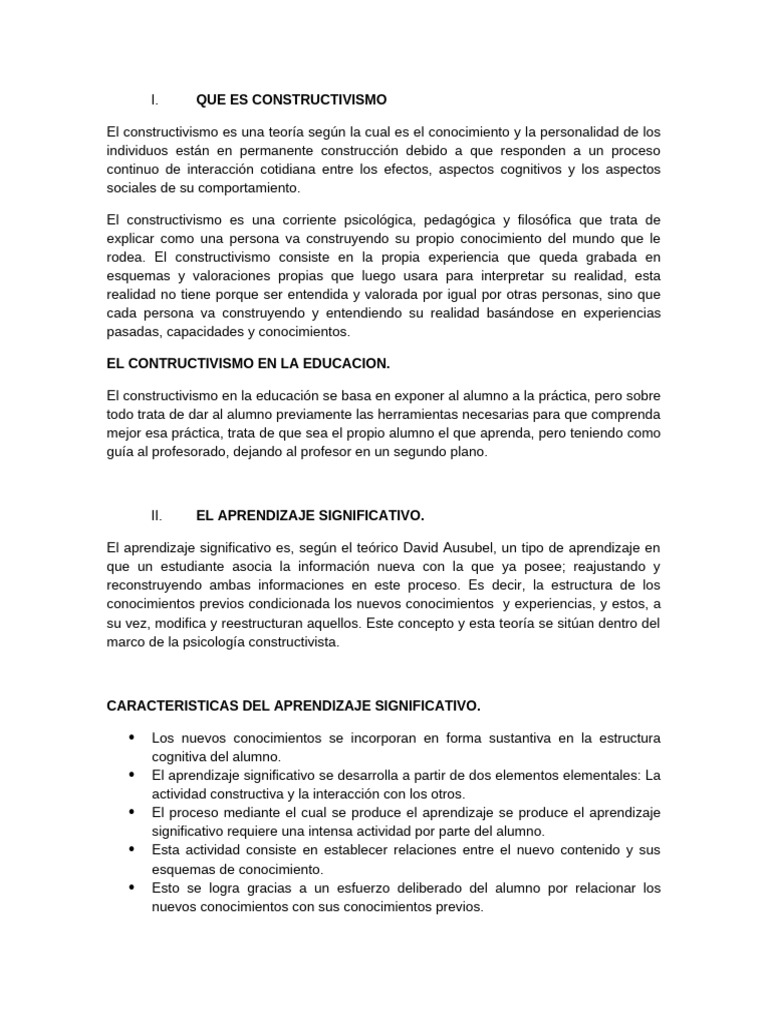 Constructivismo y Aprendizaje Significativo | PDF | Constructivismo ...