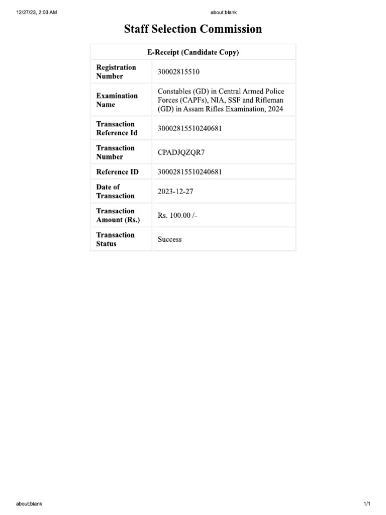 Reciept Ssc Amit | PDF