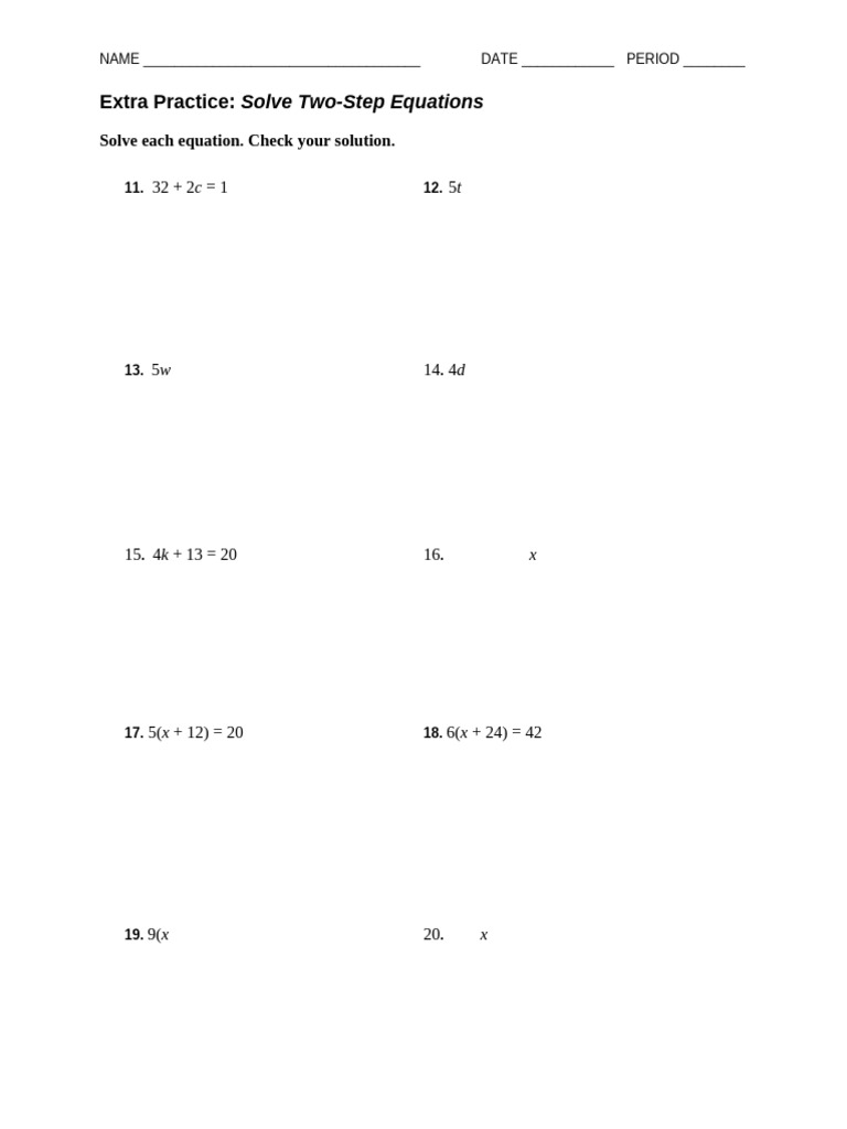 Solve Two-Step Equations Practice | PDF