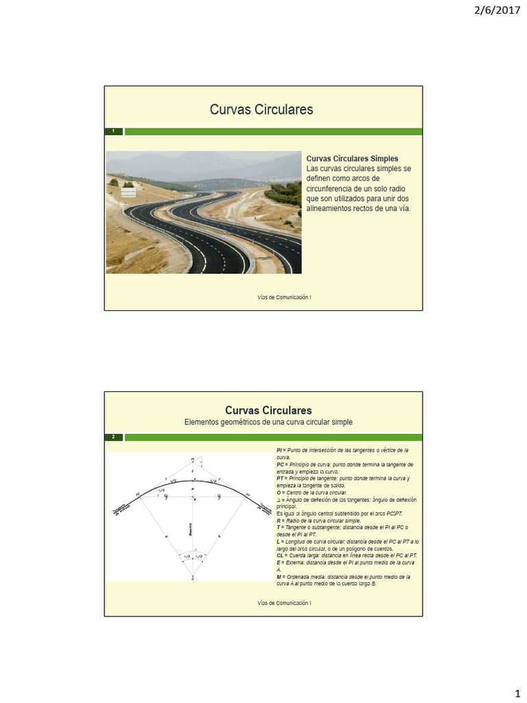 Unidad 6 - Curvas Circulares 2016 PDF | PDF | Triángulo | Tangente