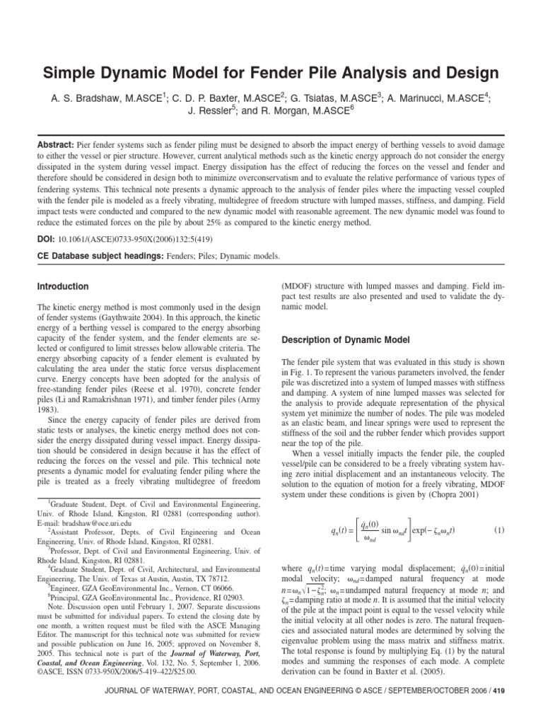 Simple Dynamic Model For Fender Pile Analysis and Design 2006 | PDF ...