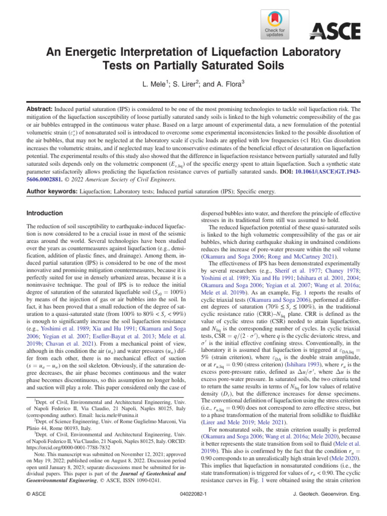 Mele Et Al 2022 An Energetic Interpretation of Liquefaction Laboratory ...