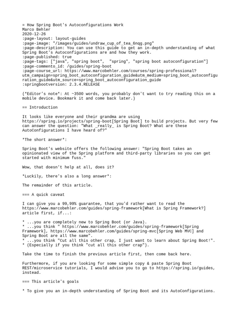 Spring Boot Autoconfiguration - Adoc | PDF | Java Platform | Software Engineering
