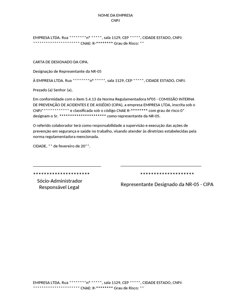 Carta de Designado Da Cipa - Modelo | PDF