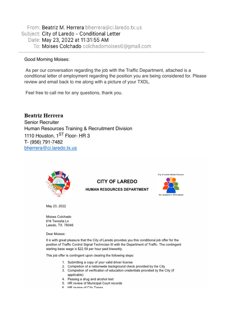 City of Laredo - Conditional Letter | PDF
