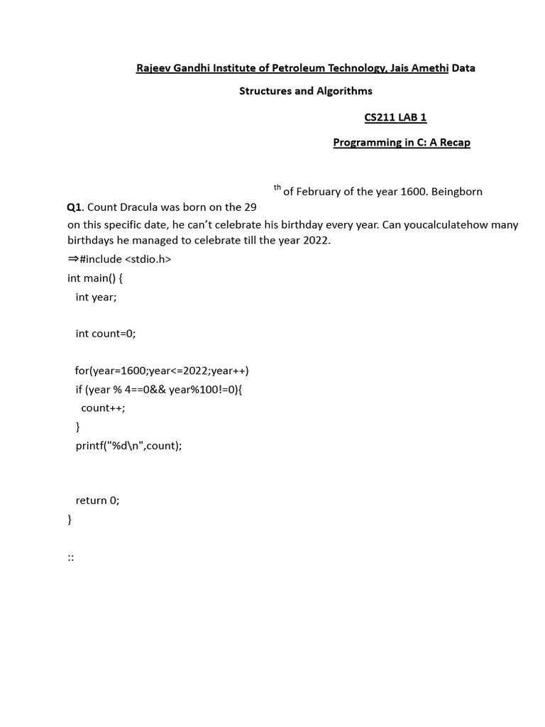 22cs2037_lab1 | PDF | Computing | Computer Programming