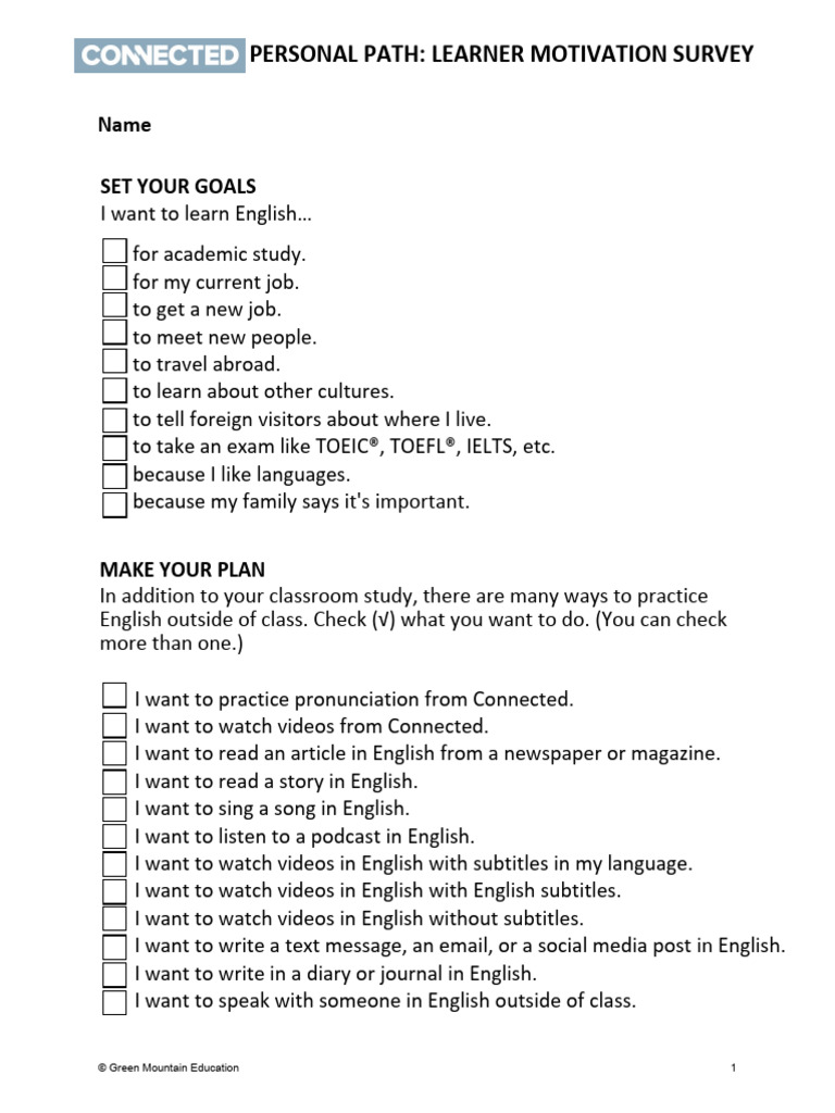 Connected Learner Motivation Survey | PDF