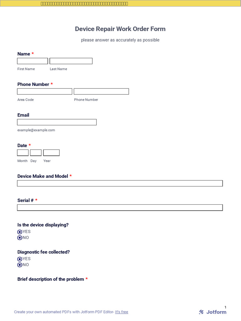 Device Repair Work Order Form | PDF | Laptop | Booting