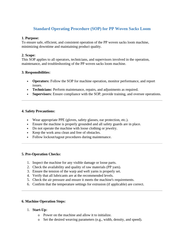 sop loom operator | PDF | Loom | Weaving