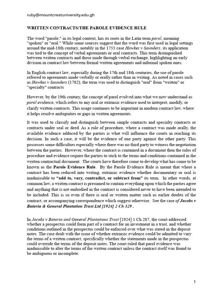 Understanding the Parol Evidence Rule | PDF | Parol Evidence Rule | Lease