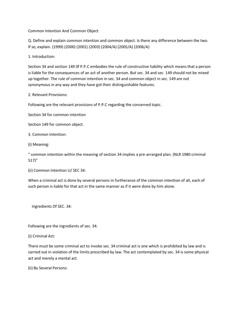 Common Intention and Common Object | PDF
