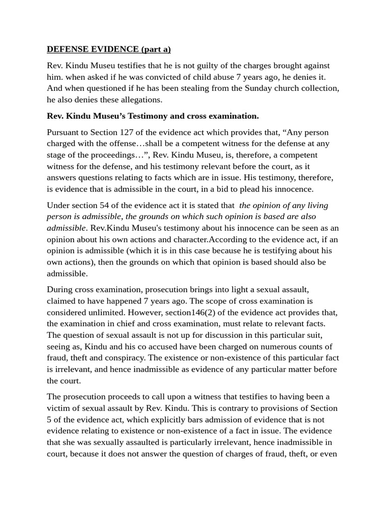 DEFENSE_EVIDENCE, (part a) | PDF | Witness | Competence (Law)