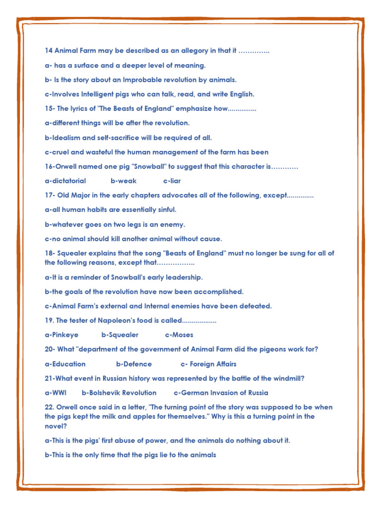 14 Animal Farm May Be Described As An Allegory in That It | PDF