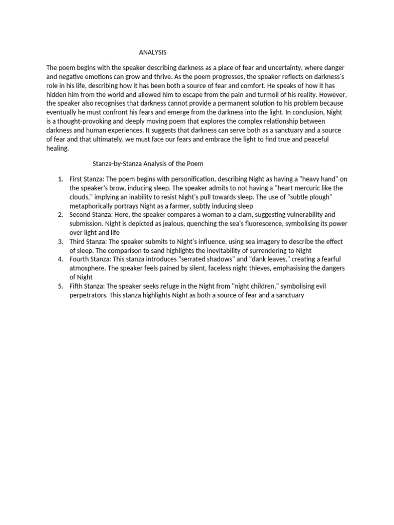 Analysis of Wole Soyinka's "Night" | PDF