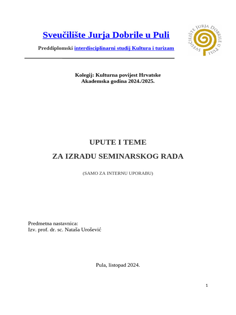 Upute I Teme Seminara KPH 2024-2025 Podijeljene Teme | PDF