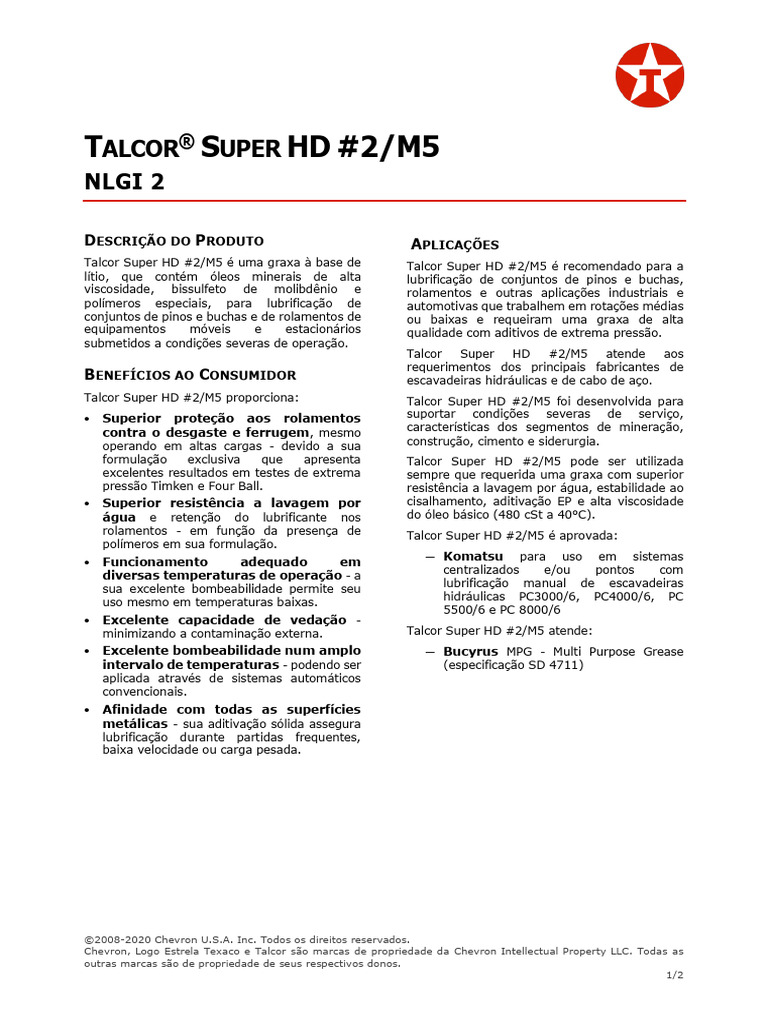 bt talcor super hd 2 m5 414052 rev 291220 pt | PDF | Óleo de motor | Materiais