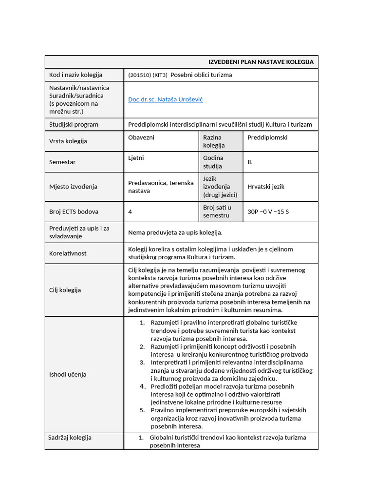Posebni Oblici Turizma | PDF