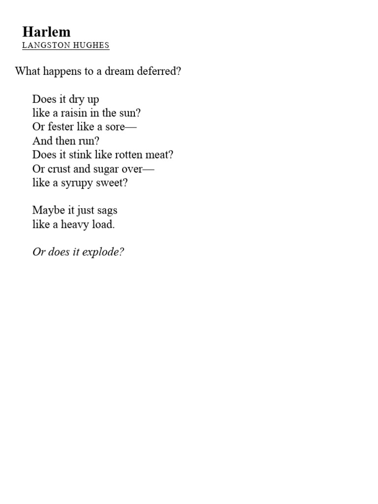 Harlem by Langston Hughes Poem | PDF
