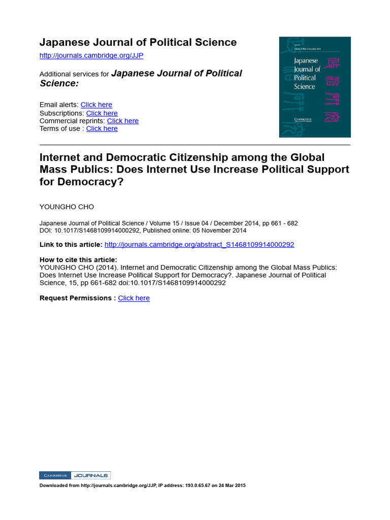 Youngho Cho Internet and Democratic Citizenship Among | PDF | Democracy ...