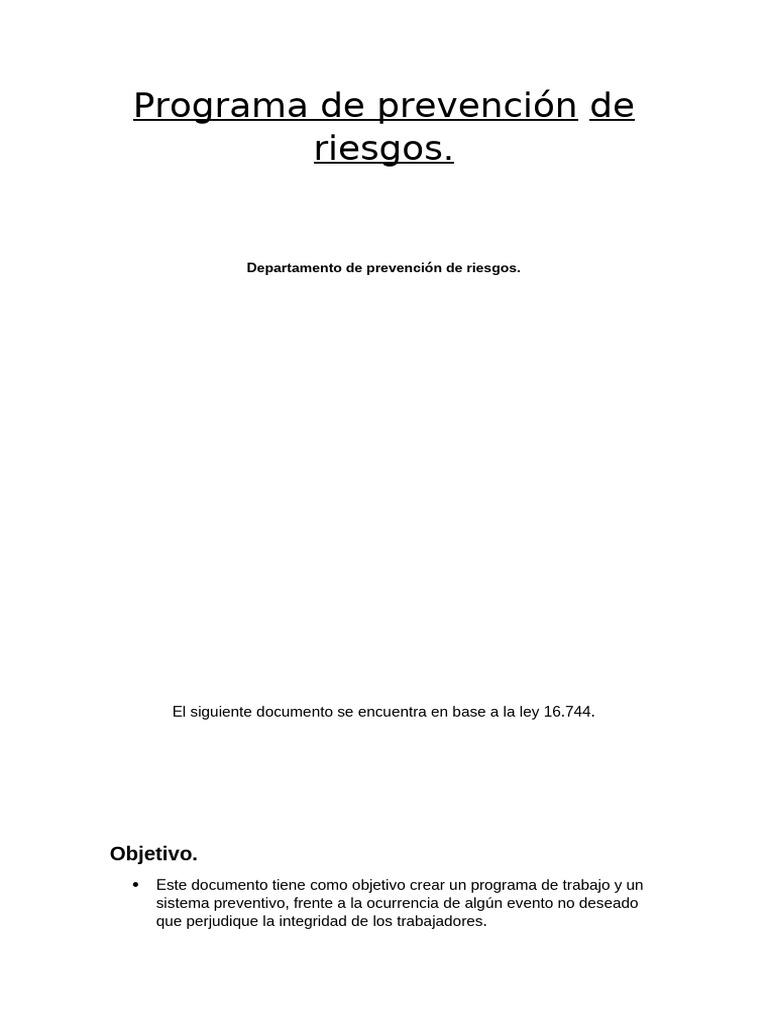 Programa de prevención de riegos | PDF | Peligros | Las condiciones de trabajo