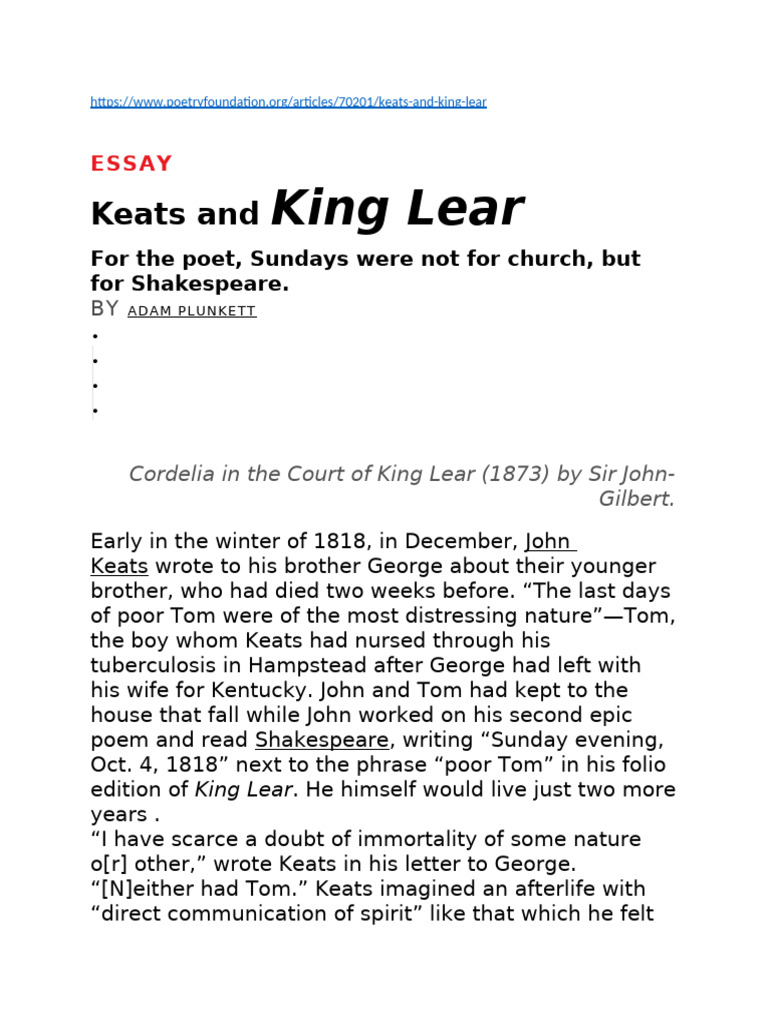 Yeats and King Lear | PDF | King Lear | John Keats