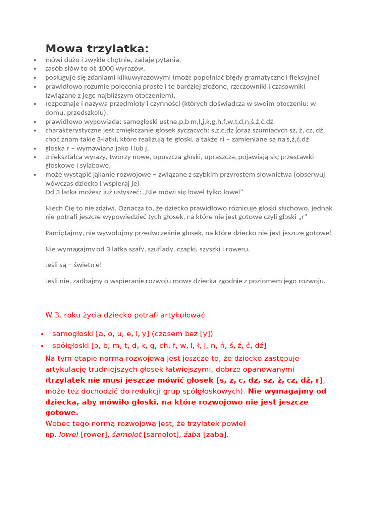 Mowa Trzylatka | PDF
