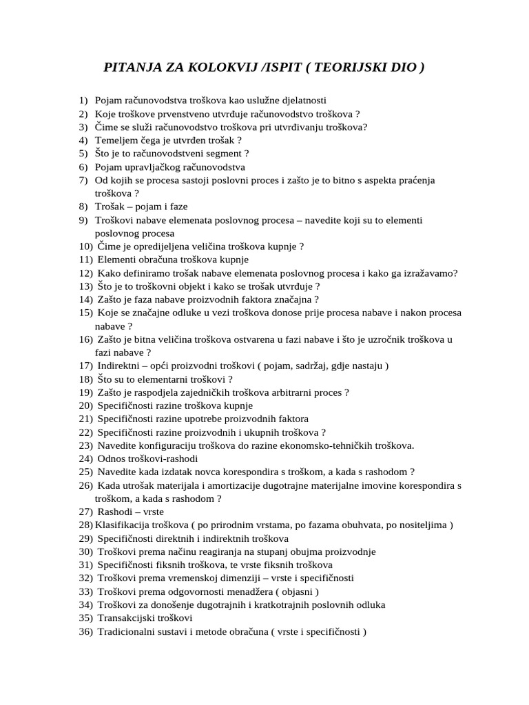 Pitanja Za Kolokvij Iz Teorije | PDF
