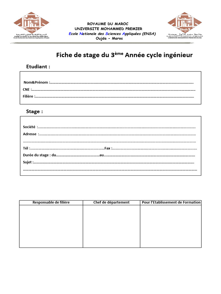 Fiche de Stage Du 3ème Année Cycle Ingénieur | PDF
