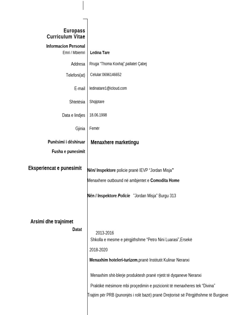 Ledina Tare CV | PDF
