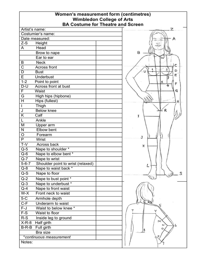 Womens Measurement Sheet 2019 | PDF