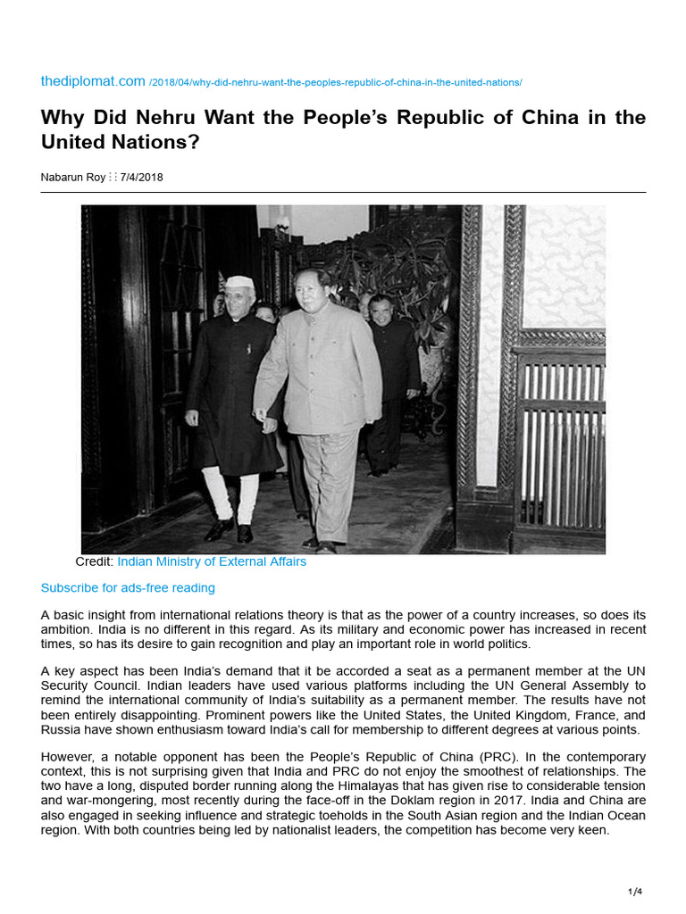 Why Did Nehru Want the Peoples Republic of China in the United Nations ...
