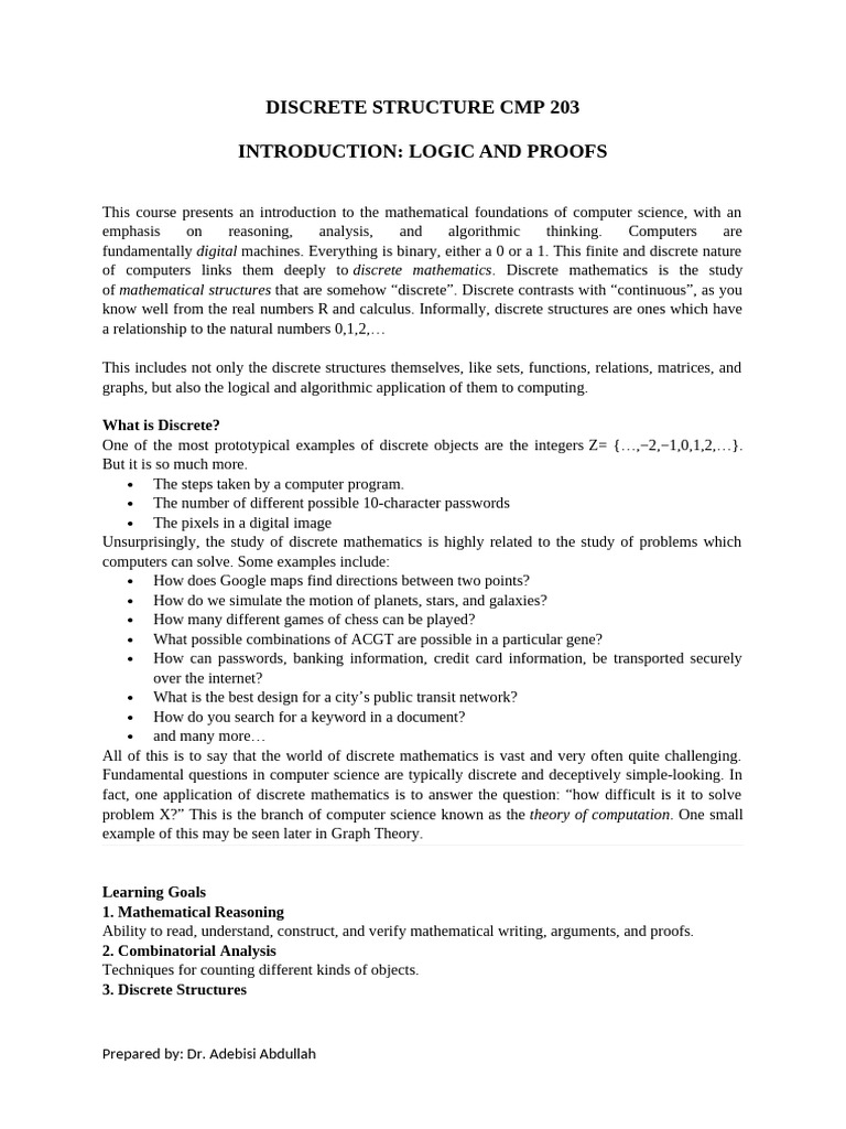 Discrete Structure - Introduction | PDF | Discrete Mathematics ...
