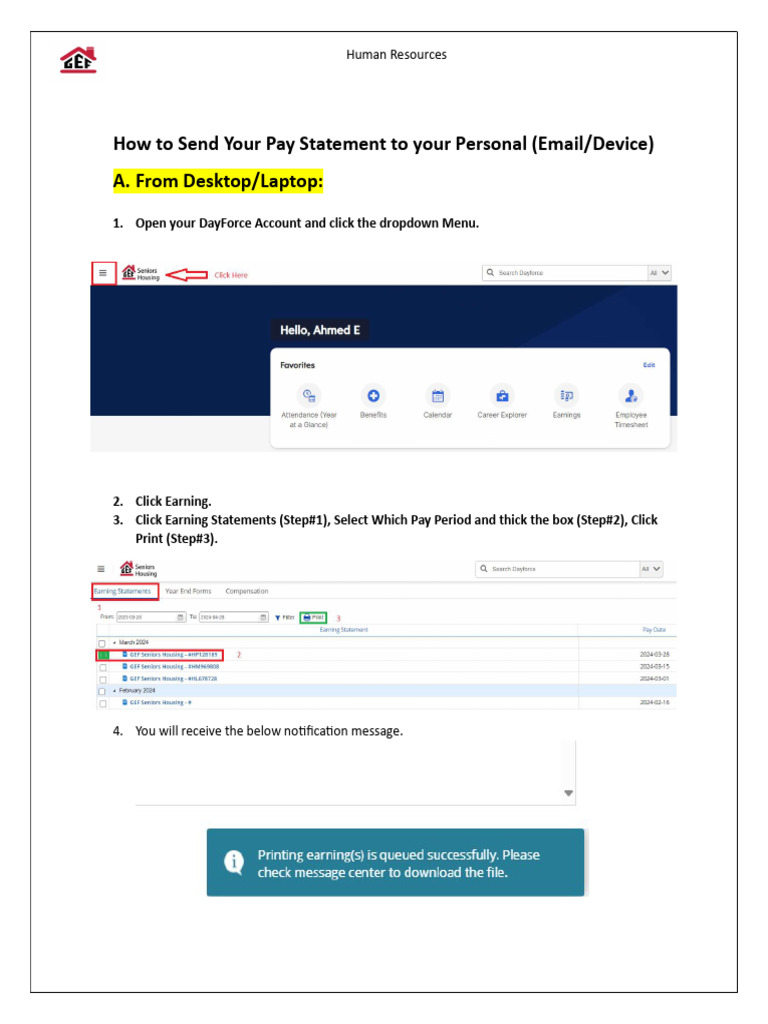 Send Pay Statement to Personal Email | PDF