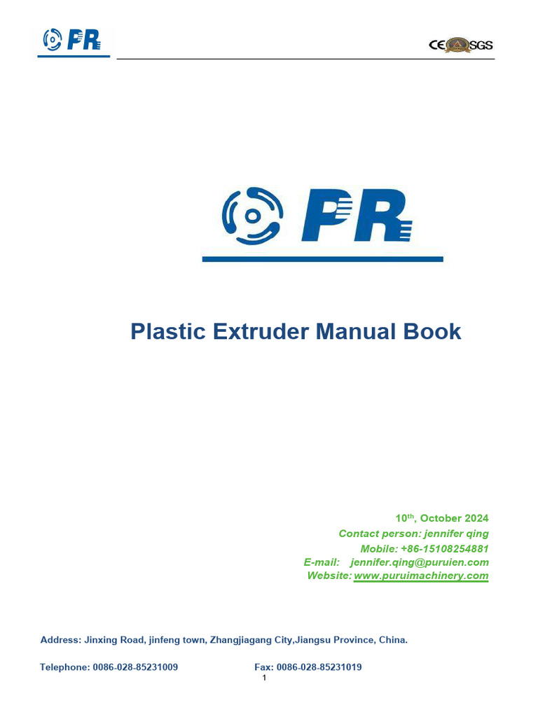 PR Extruder Manual Book 241010 | PDF | Extrusion | Gear