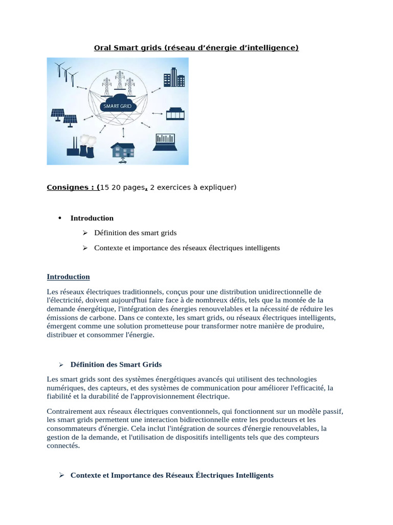 Introduction aux Smart Grids et Fonctionnement | PDF | Grille ...