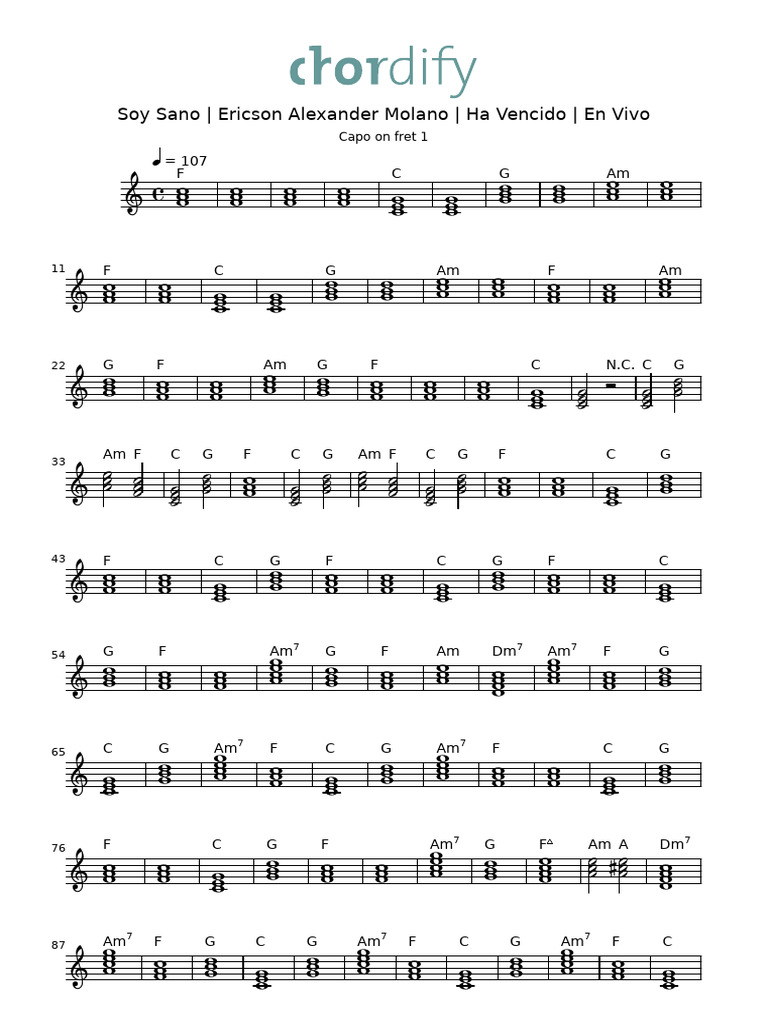 Chordify Soy Sano Ericson Alexander Molano Ha Vencido en Vivo | PDF | Guitars | String Instruments