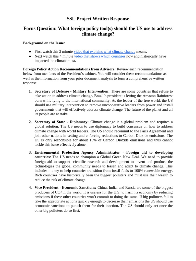 SSL Project Written Response | PDF | Climate Change | Climate Change ...