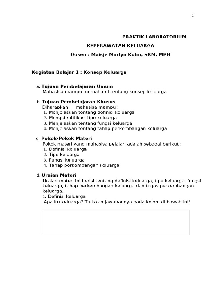 1a. Prakt Lab Kep Keluarga - Data KELUARGA | PDF