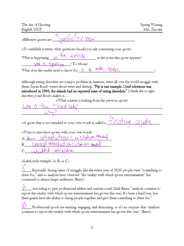 High School Quote Integration Guide | PDF | Eating Disorder