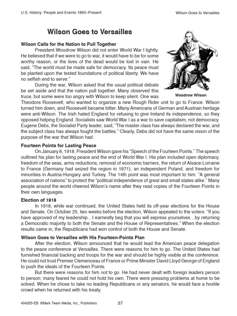 Wilson's Fourteen Points and Versailles | PDF | World War I | Woodrow ...