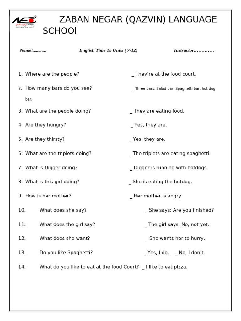 E.T.1 (7-12) Speaking Pamphlet | PDF