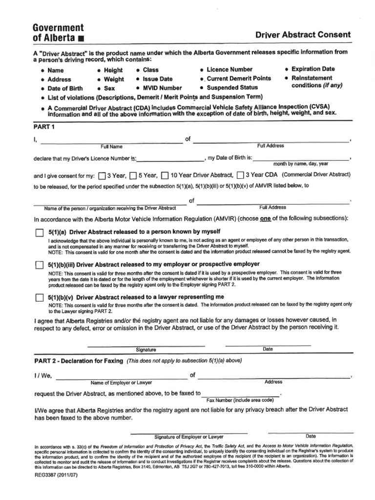 Driver Abstract Consent Form | PDF