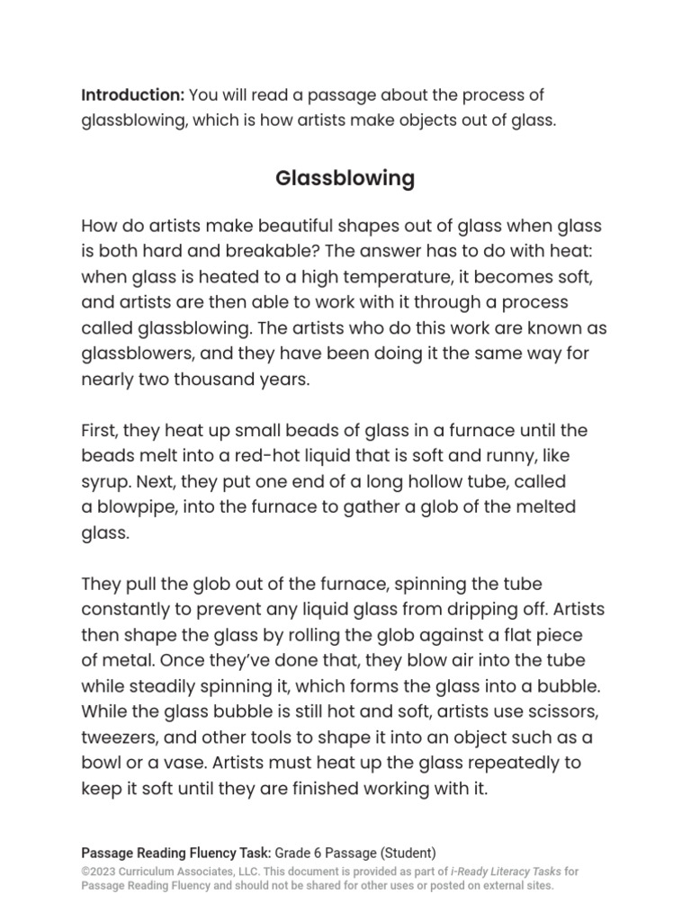Glassblowing Process for Grade 6 Students | PDF
